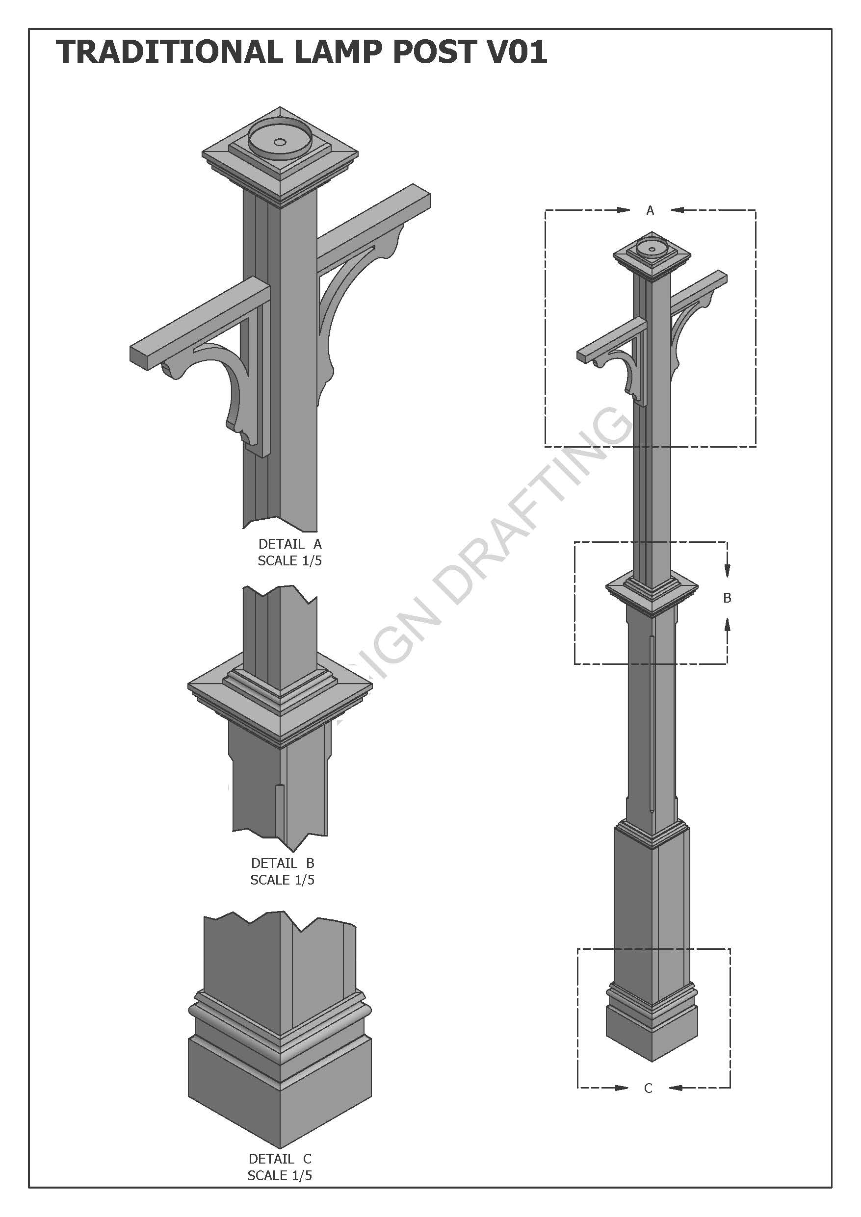 TRADITIONAL LAMP POST LIGHT V01 - Construction Plans 2D & 3D - BUILD ...